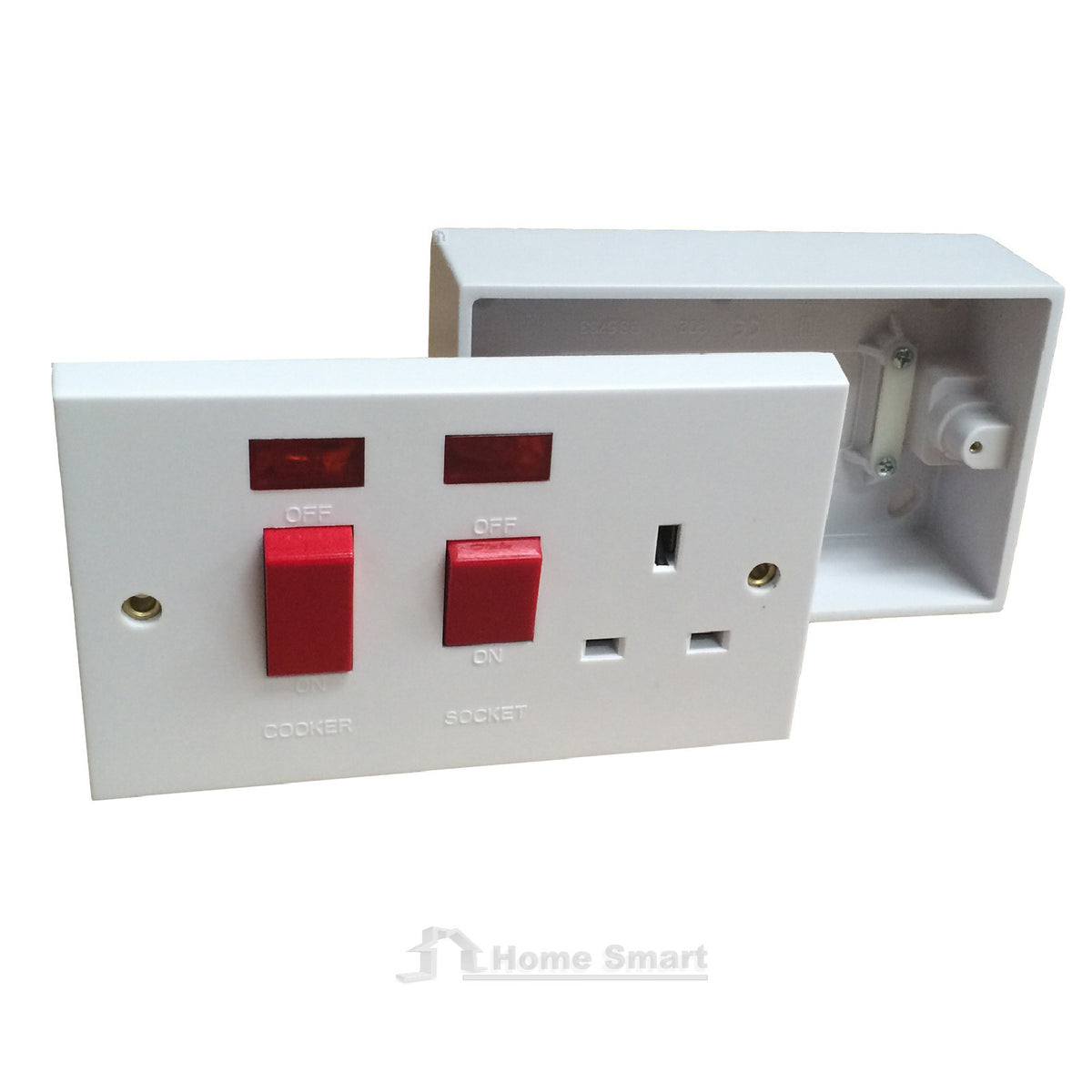 45 Amp Double Cooker Switch Socket Unit & Pattress Box. — Homesmart